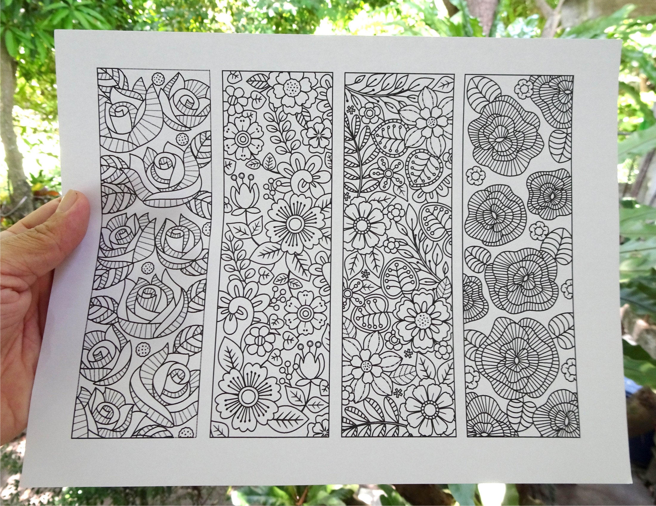 Flower Coloring Bookmarks: Zen Doodle Art, Printable Relaxation (PDF ...