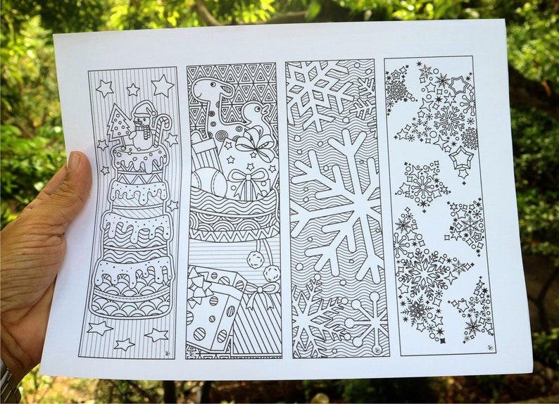 Christmas Coloring Bookmarks, Xmas Colorier Winter Snow Doodles ...