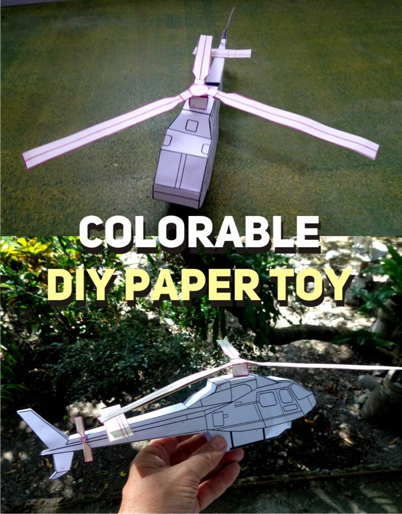 3D Helicopter Paper Craft Printable | Colorable Transportation Craft ...