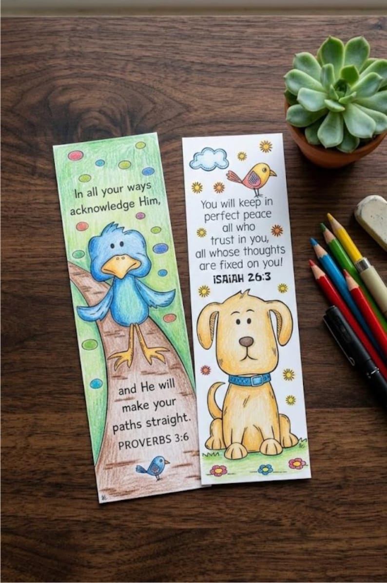Hand-drawn Animal Bible Verse Coloring Bookmarks for Kids - Printable ...