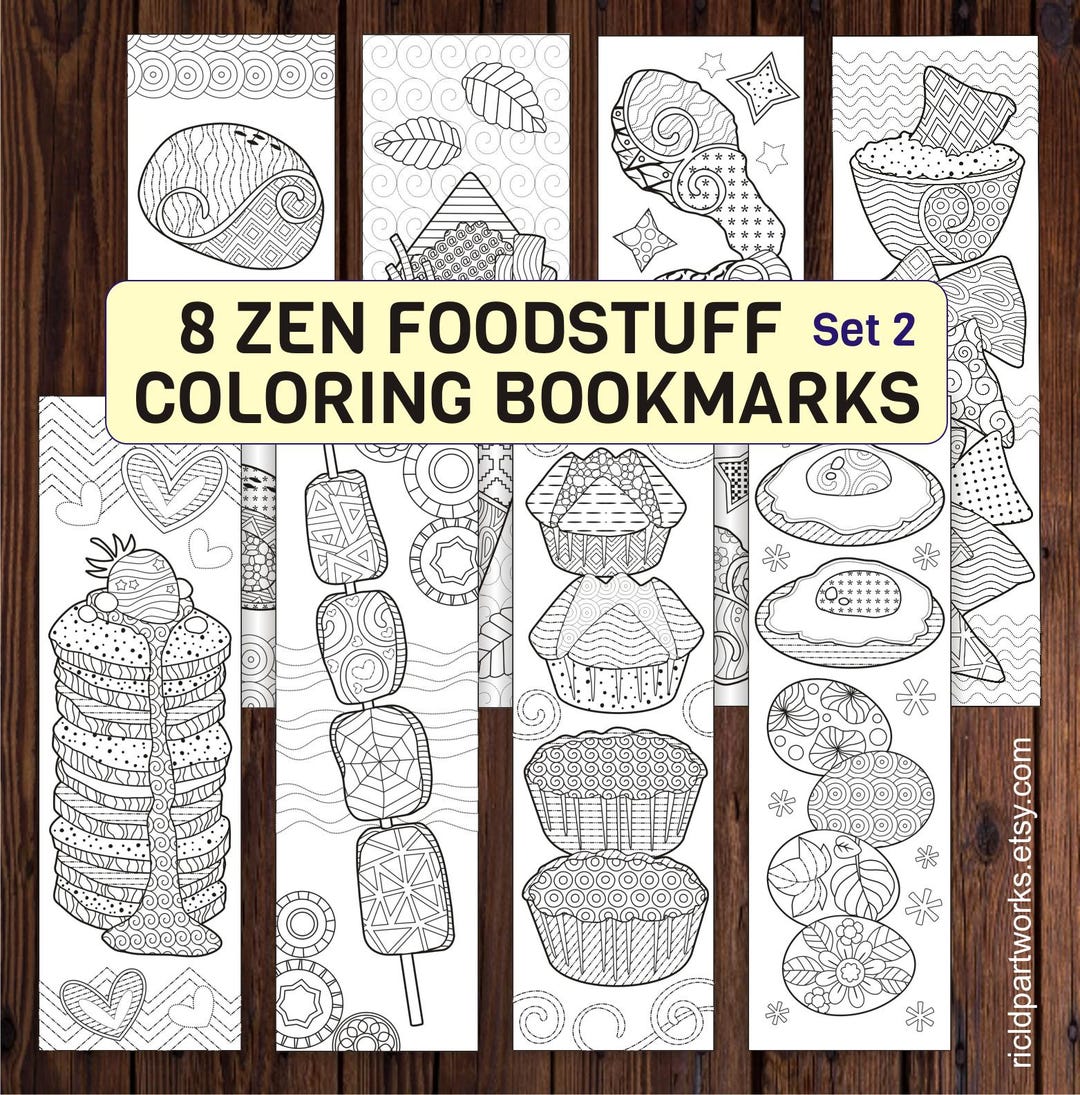 Food Zentangle Coloring Bookmarks: Fun Doodle Art (PDF) - Etsy