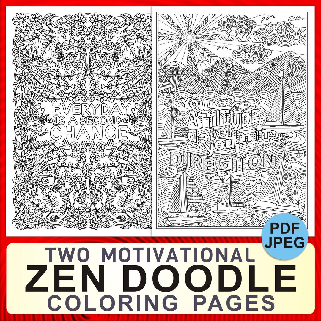 Motivational Zen Doodle Coloring Pages (PDF, JPEG) - Etsy