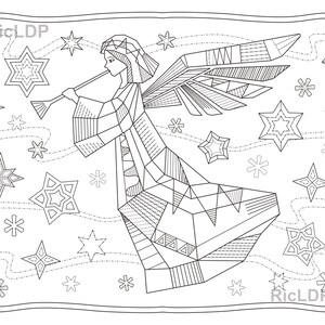Set of 3 Christmas Zentangle Pages Nativity Drawing Angel With Trumpet ...