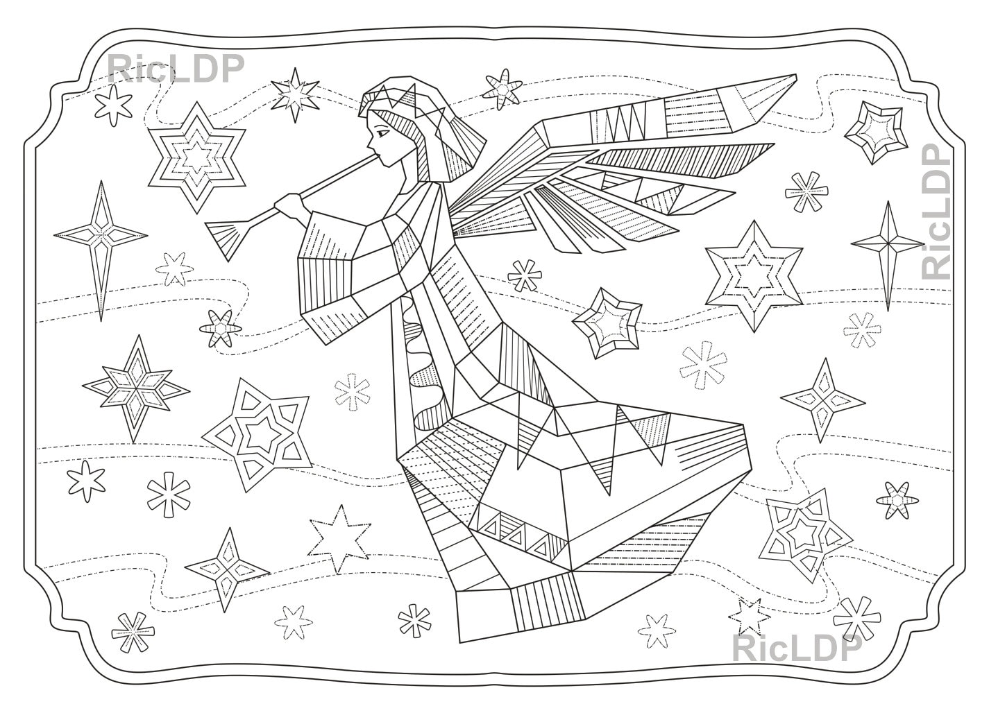 Set of 3 Christmas Zentangle Pages Nativity Drawing Angel With Trumpet ...