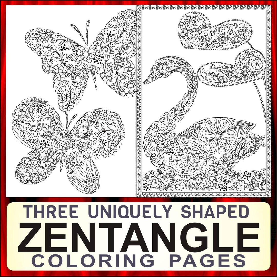 Mindfulness Coloring Pages: Zen Doodle Swan, Fish, Butterflies (PDF ...