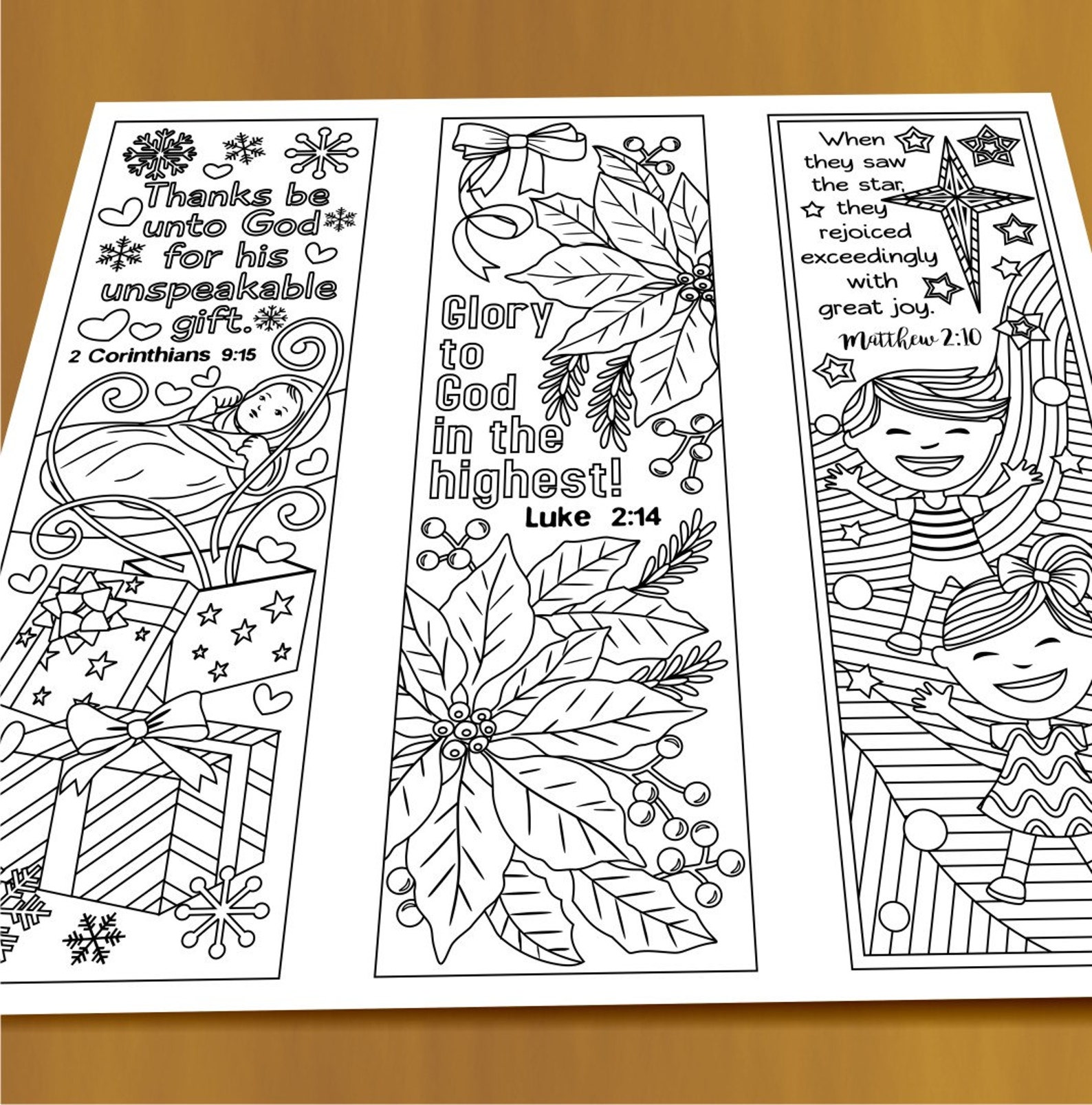 Set of 9 Christmas Coloring Bookmarks 6 with Bible Verses | Etsy