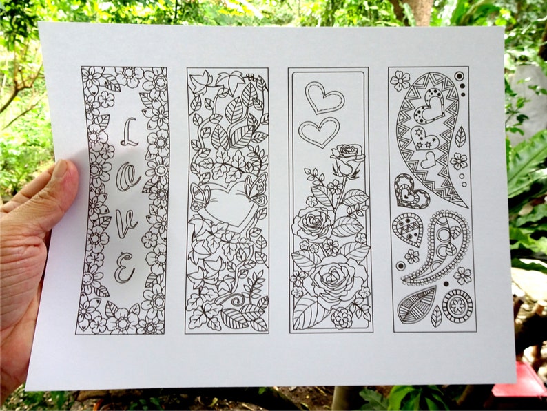 Heart Doodles Coloring Bookmarks Valentines Day Love Roses Paisleys ...