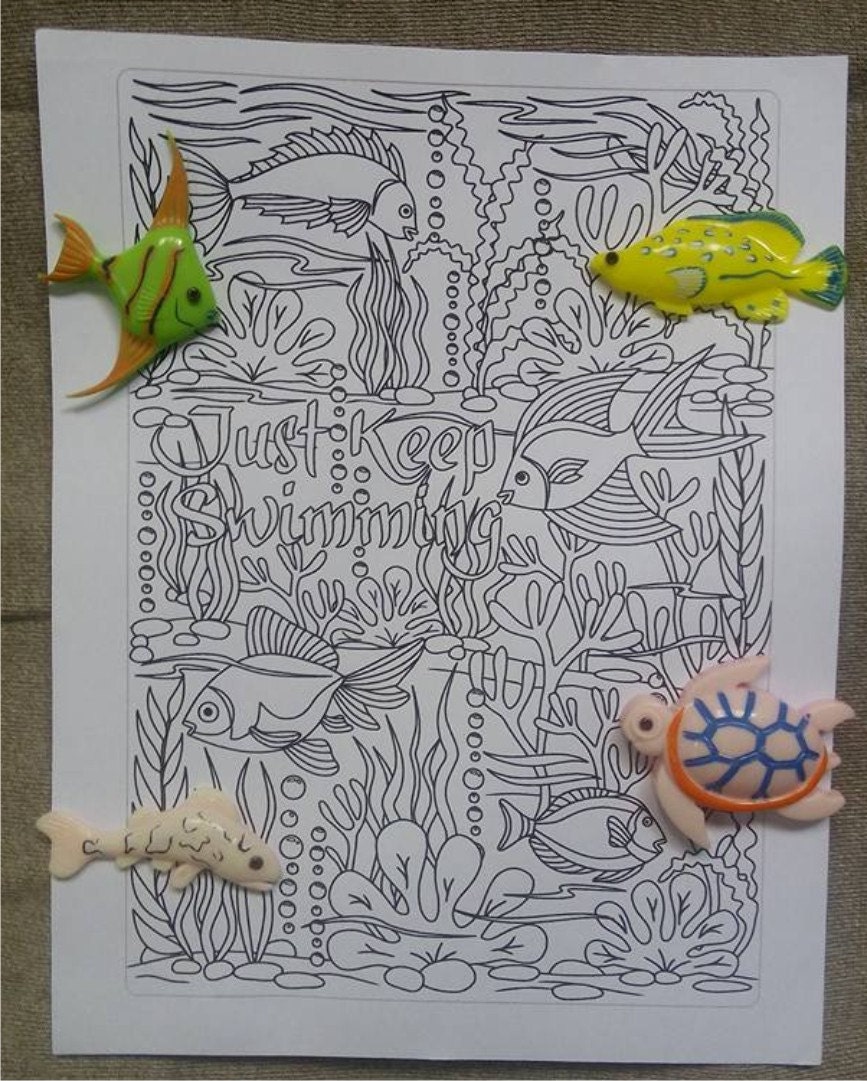 Just Keep Swimming Coloring Page Under the Sea Design - Etsy Australia