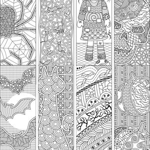 8 Halloween Coloring Bookmarks – Printable Zentangle Spooky Designs ...