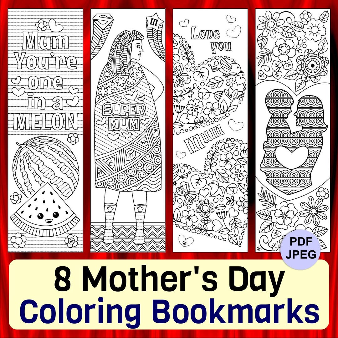 Mother’s Day Coloring Bookmarks – 8 Printable Gift Token for Mom (PDF ...