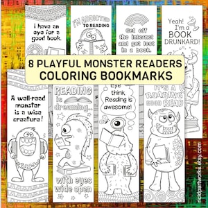 Set of 8 Playful Monster-themed Bookmarks for Kids and Teens ...