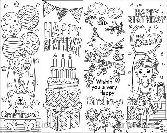 Articles similaires à Ensemble de 4 signets de coloriage anniversaire ...