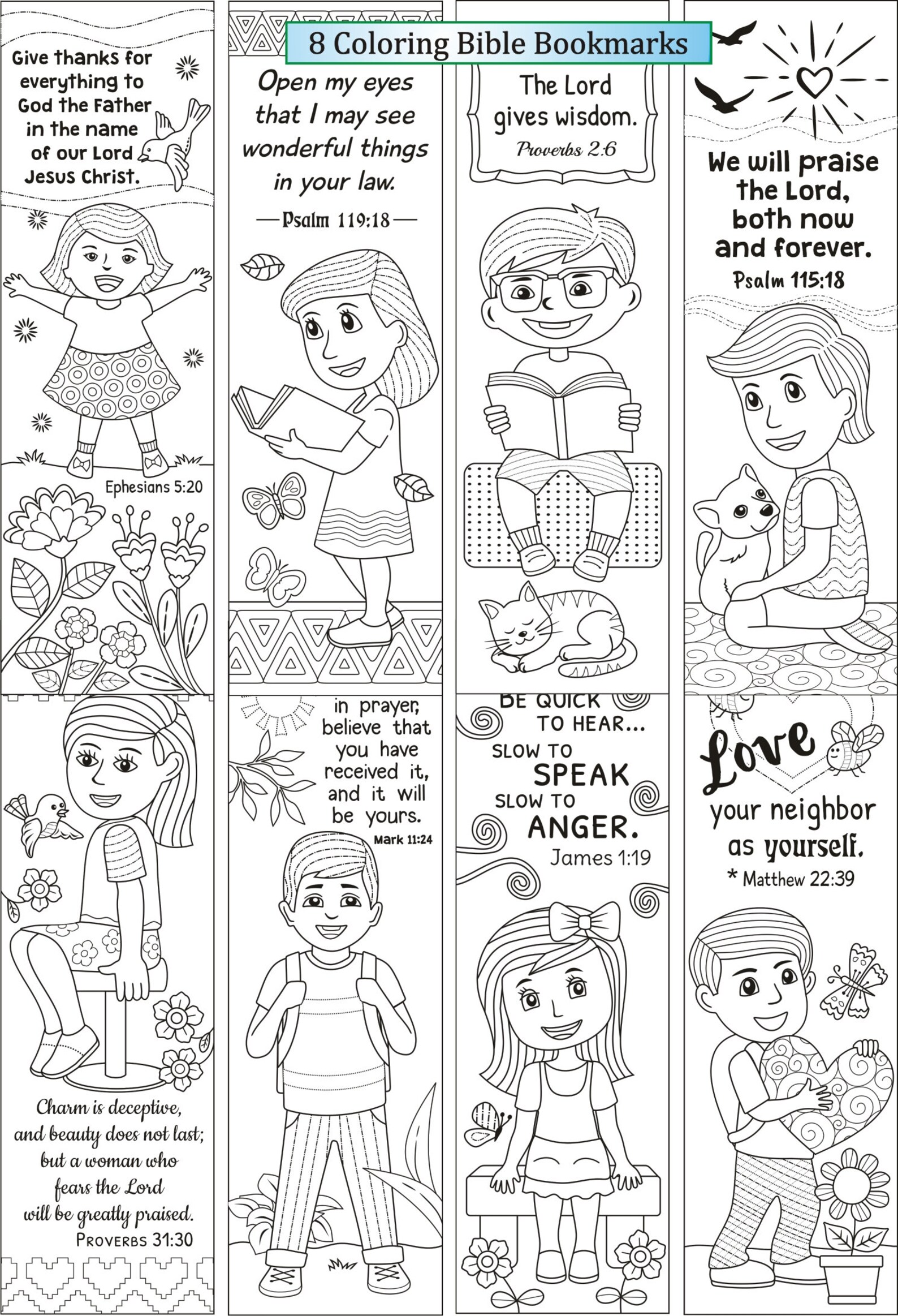 Printable Bookmarks Coloring Bible Quotes Ephesians 5 Psalm 119 ...