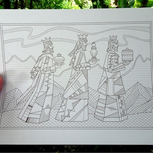 Set of 3 Christmas Zentangle Pages Nativity Drawing Angel With Trumpet ...