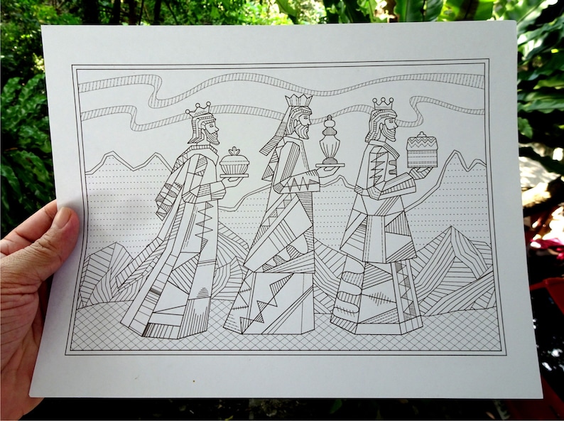 Set of 3 Christmas Zentangle Pages Nativity Drawing Angel With Trumpet ...