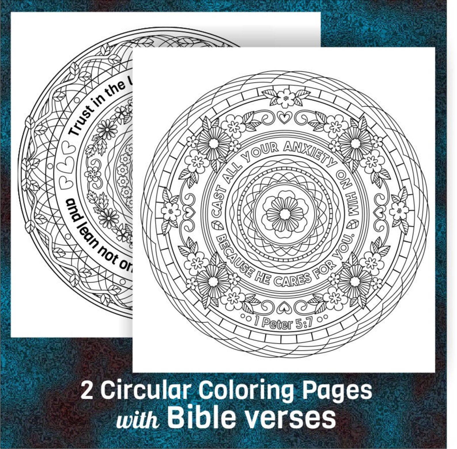 Bible Verse Mandala Coloring Pages, Proverbs 3:5, 1 Peter 5∶7 (PDF ...