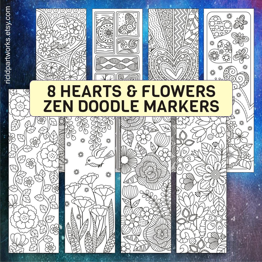 Floral Zen Doodle Bookmarks: Mindful Coloring Art (PDF/JPEG) - Etsy