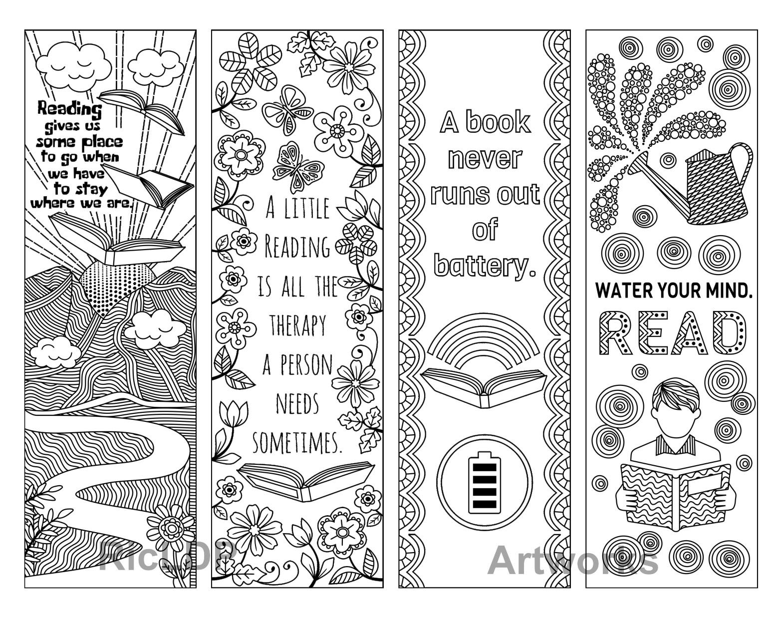 Coloring Bookmarks Reading Books Cute Doodles Water Your Mind Love ...
