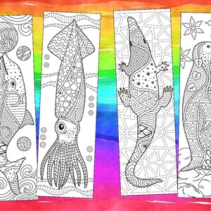 Animal Zentangle Coloring Bookmarks Heron Crocodile Snake Parrot ...
