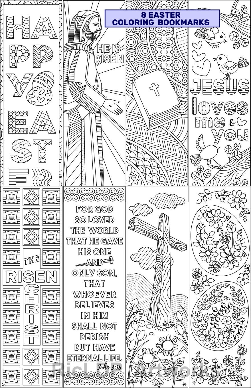 8 Coloring Bookmarks for Easter set 2 Christian Doodles Kids Sunday ...