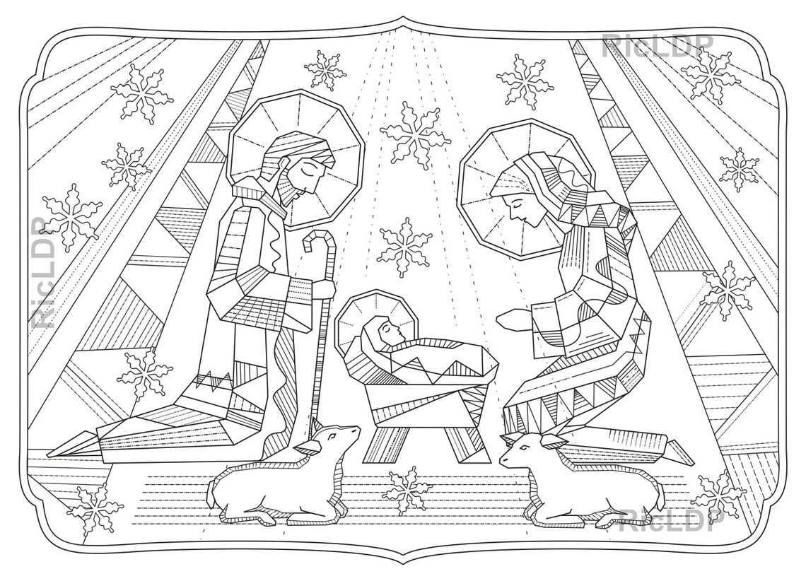 Set of 3 Christmas Zentangle Pages Nativity Drawing Angel - Etsy