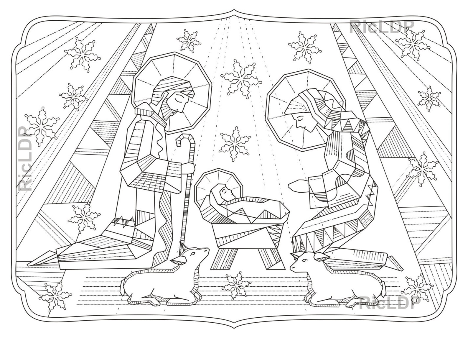 Set of 3 Christmas Zentangle Pages Nativity Drawing Angel With Trumpet ...