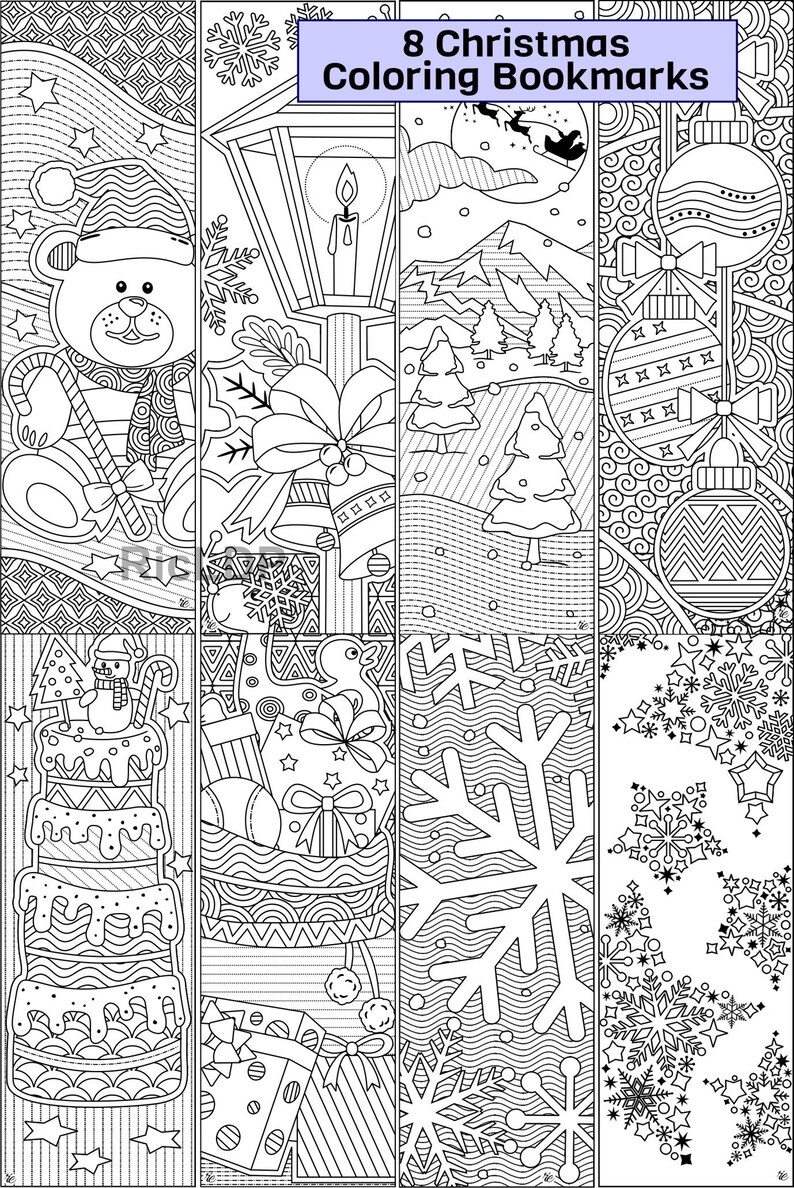 Christmas Coloring Bookmarks, Xmas Colorier Winter Snow Doodles ...