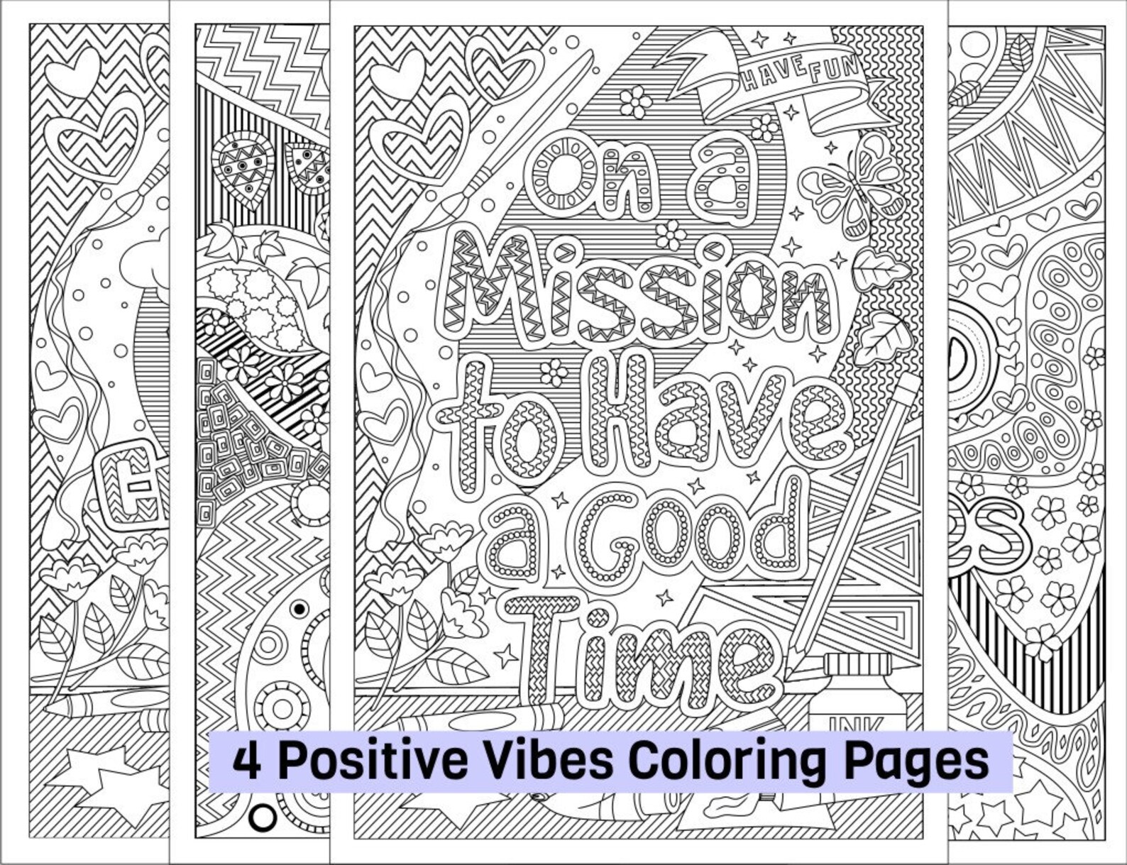 Four Positive Vibe Coloring Pages Spread Good Vibes on a - Etsy UK