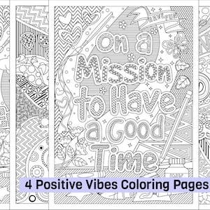 Four Positive Vibe Coloring Pages Spread Good Vibes on a | Etsy UK