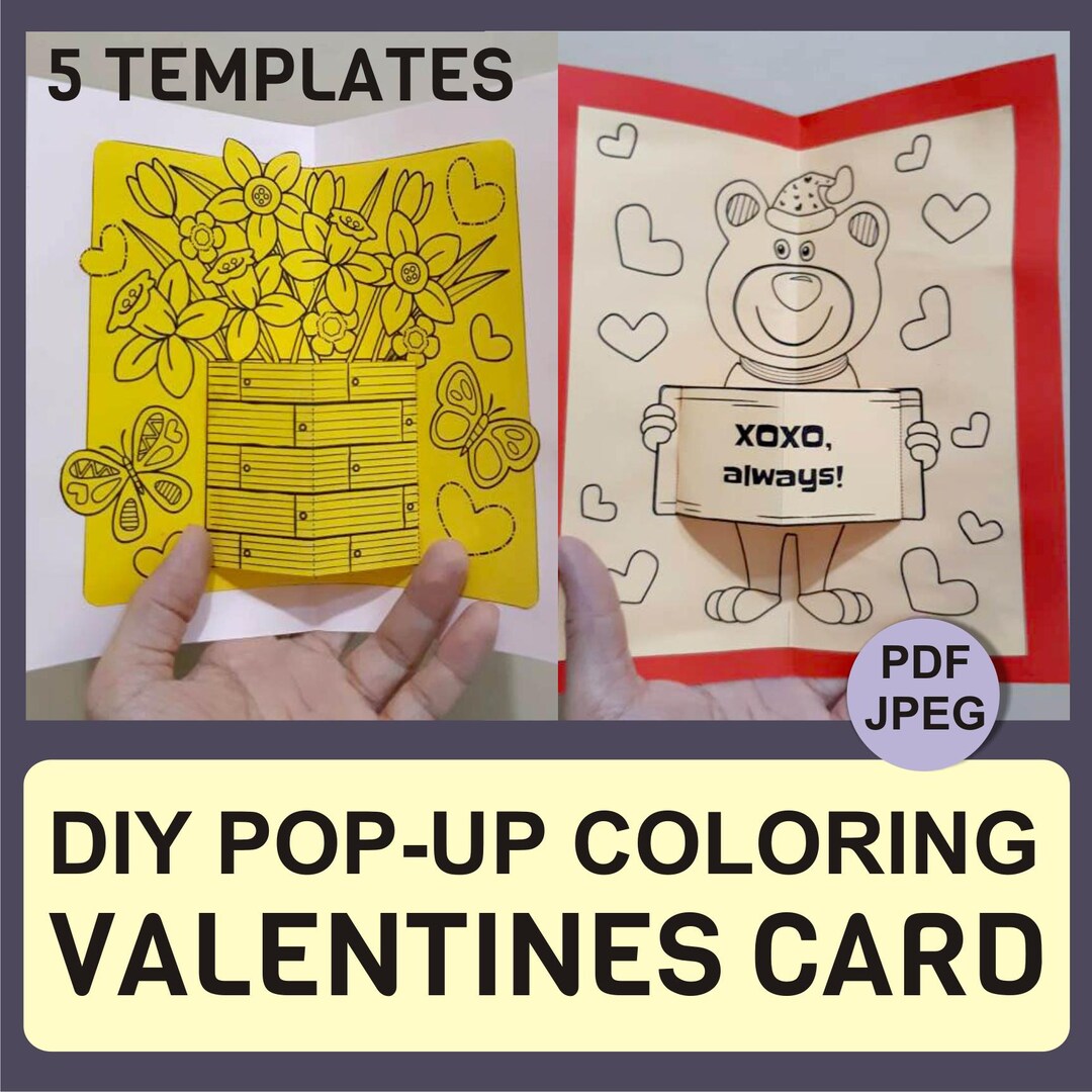 DIY Pop-up Valentine's Day Coloring Cards: 5 Printable Templates (PDF ...