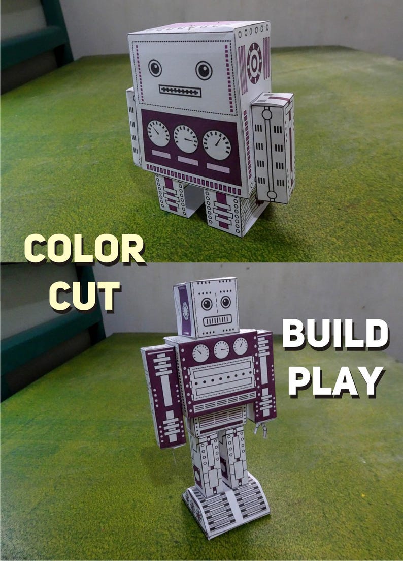 Printable Robot Papercraft Set: DIY 3D Coloring Toy (PDF & JPEG) - Etsy