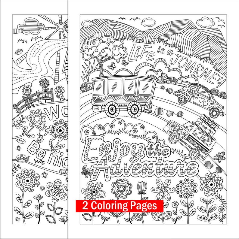 Two Coloring Pages for Kids or Grown-ups. Work Hard & Be Nice - Etsy