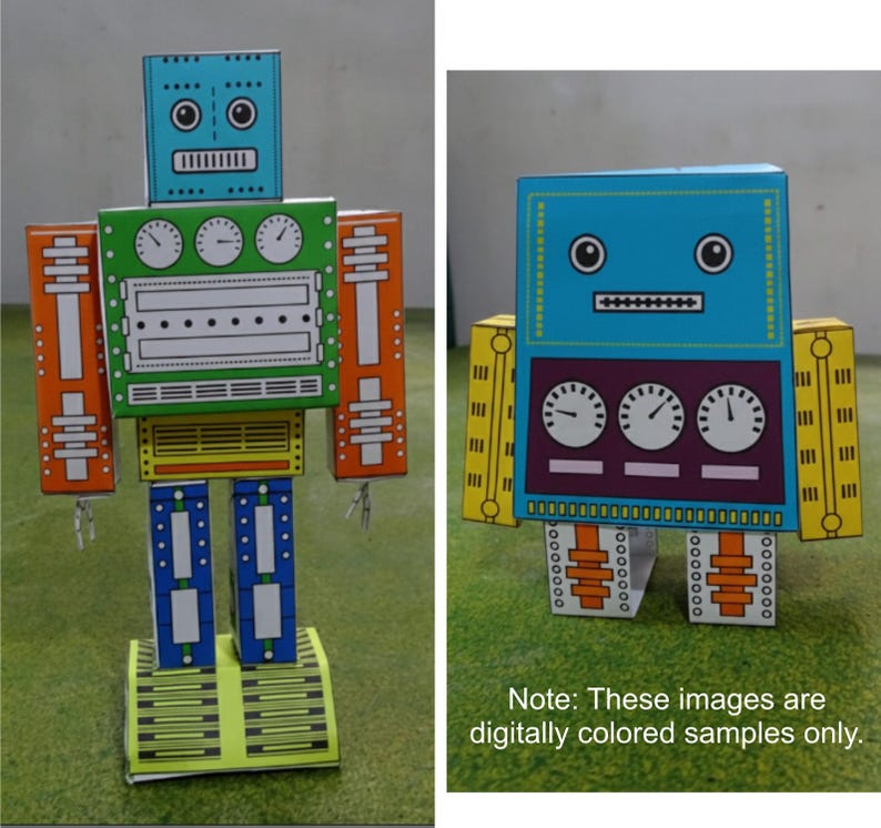 Printable Robot Papercraft Set: DIY 3D Coloring Toy (PDF & JPEG) - Etsy