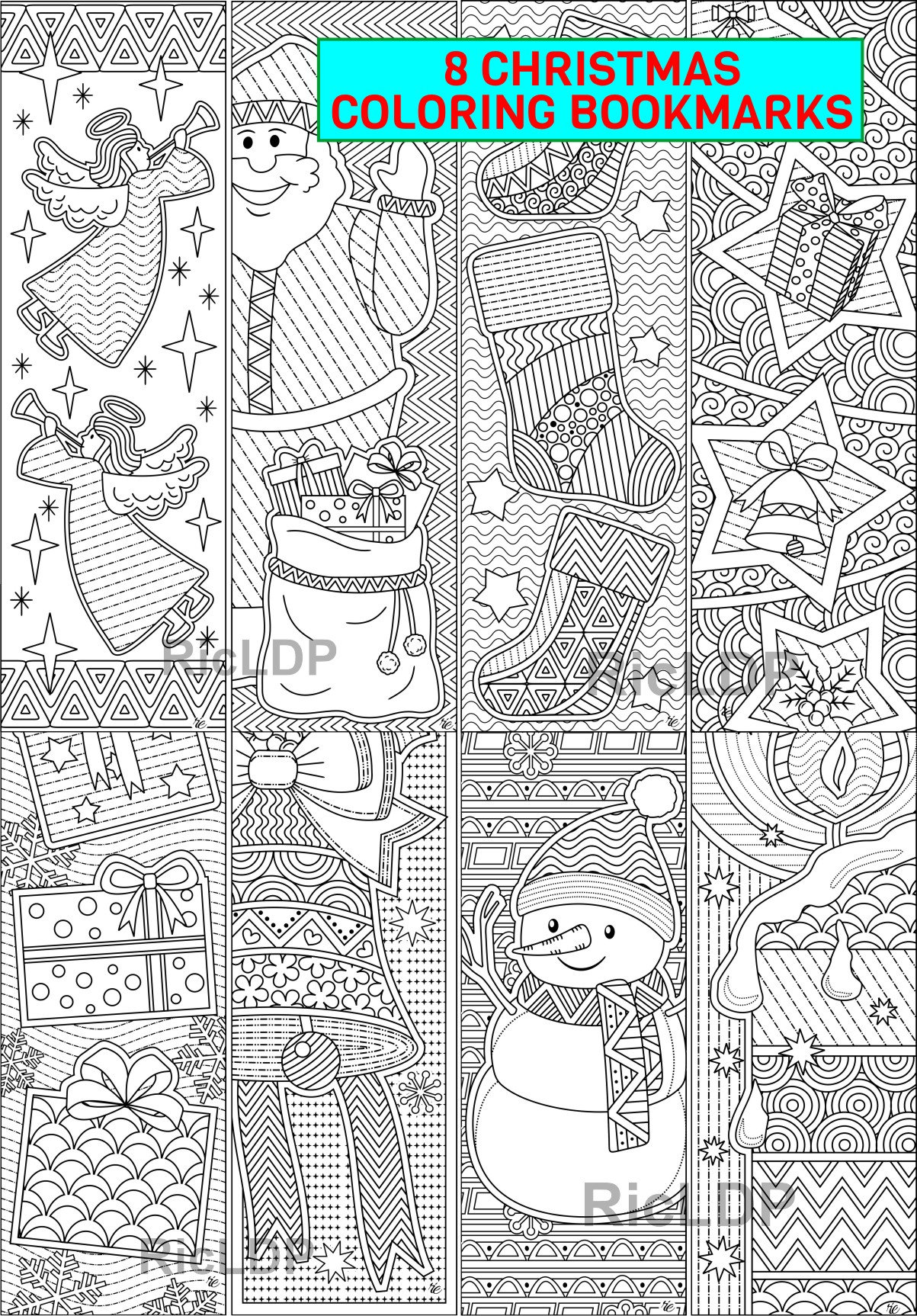 8 Christmas Coloring Bookmarks X-mas Markers Seamless Line - Etsy.de