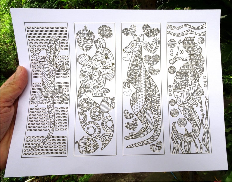 Set of 8 Animal Zentangle Coloring Bookmarks Bear Kangaroo - Etsy Denmark