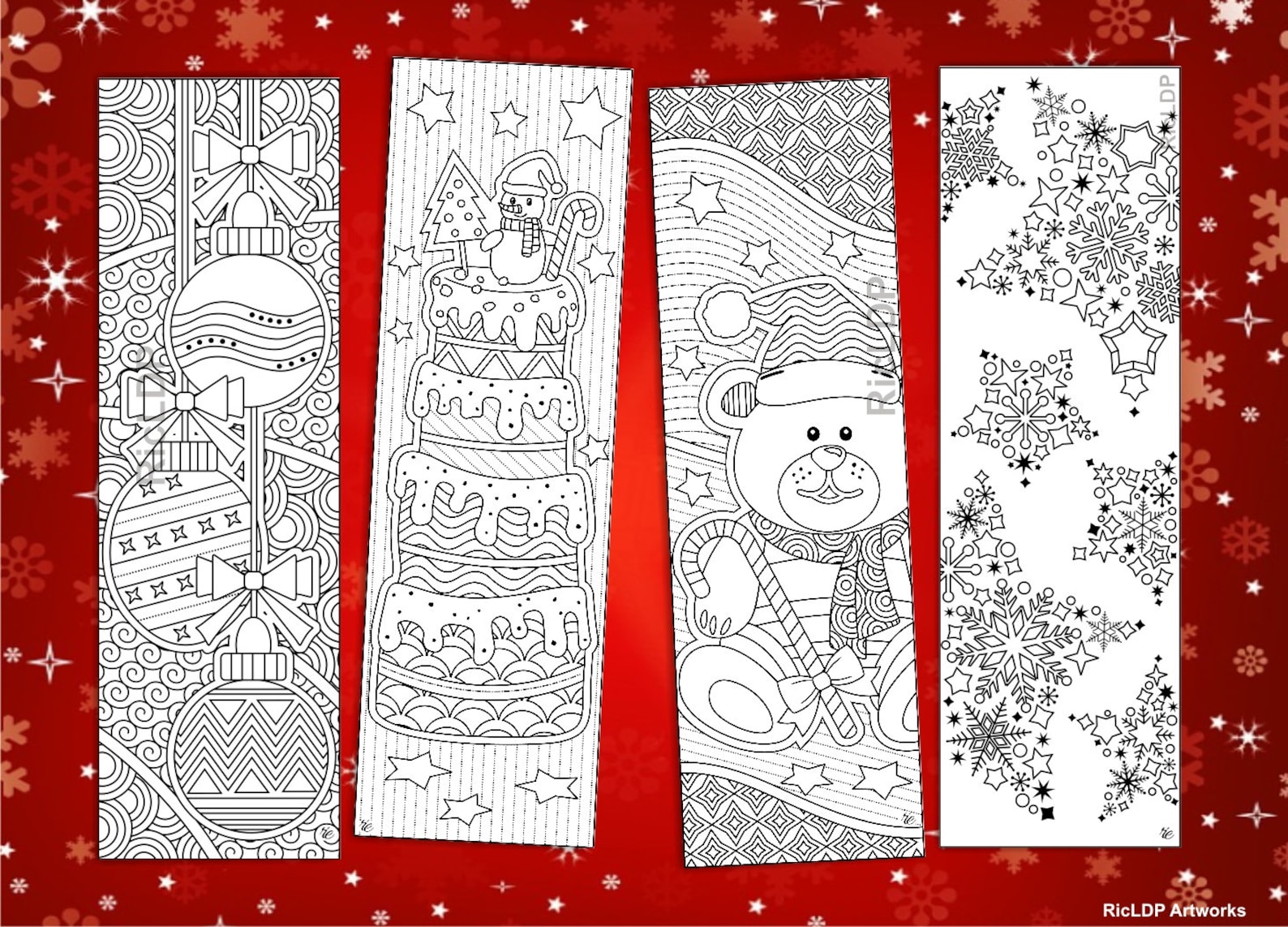 Christmas Coloring Bookmarks, Xmas Colorier Winter Snow Doodles ...