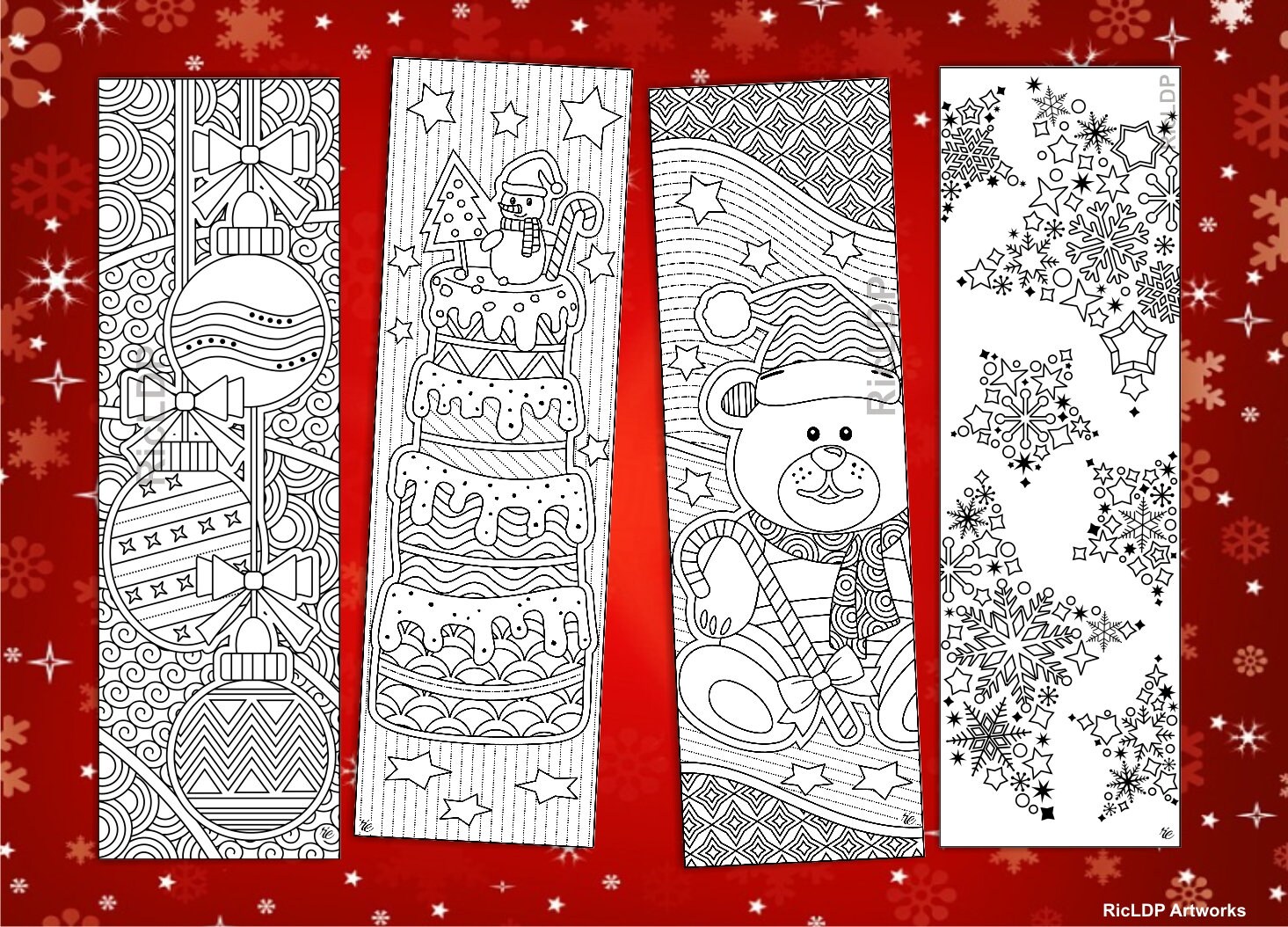 Christmas Coloring Bookmarks, Xmas Colorier Winter Snow Doodles ...