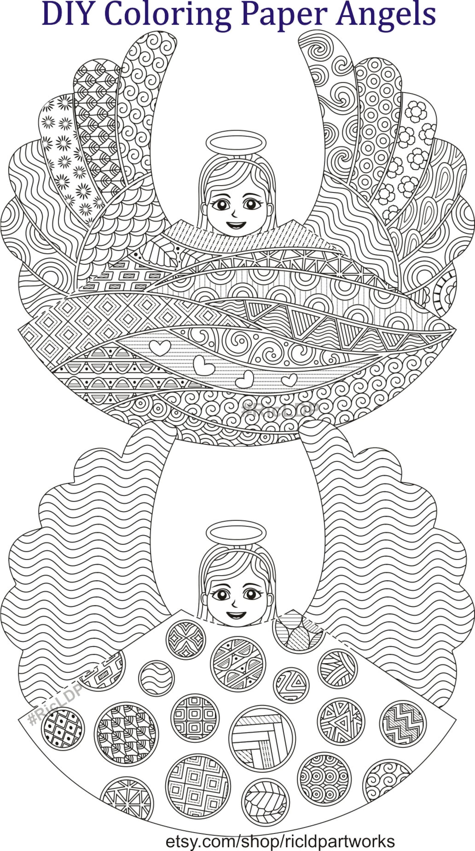 Set of 4 Coloring Paper Angels DIY Crafts Angel Decors for All ...