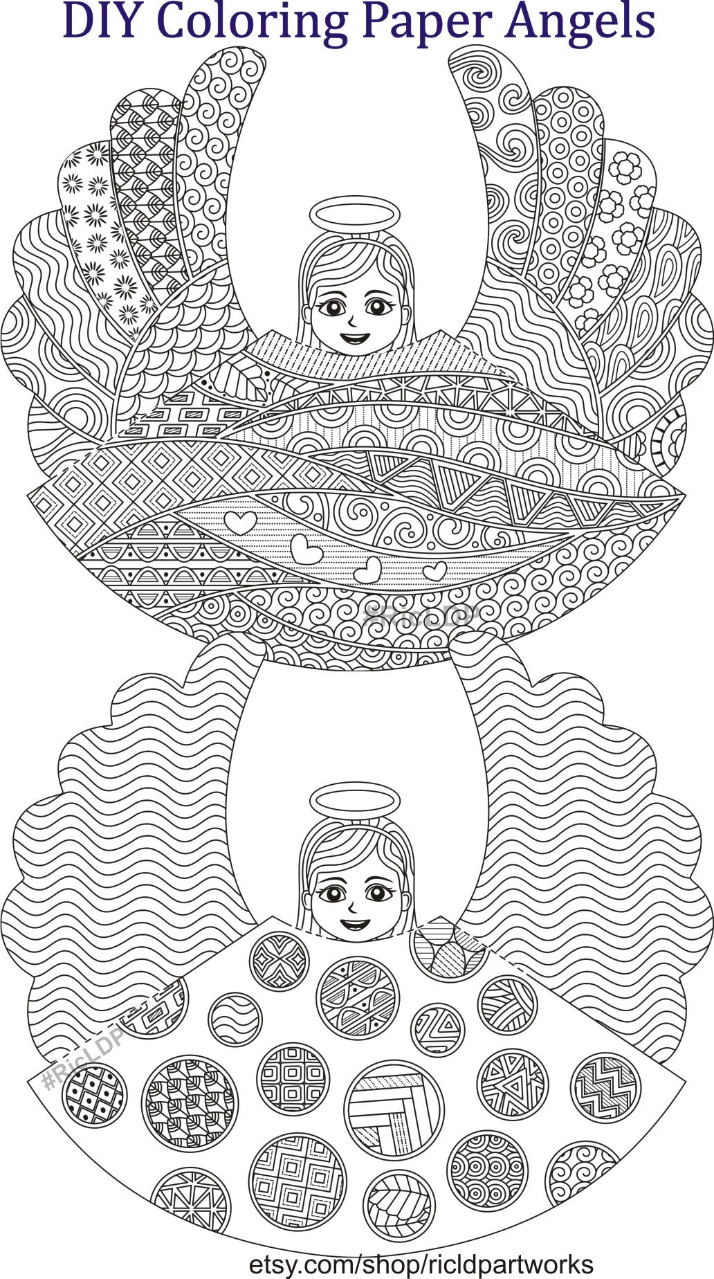 Set of 4 Coloring Paper Angels DIY Crafts Angel Decors for All ...