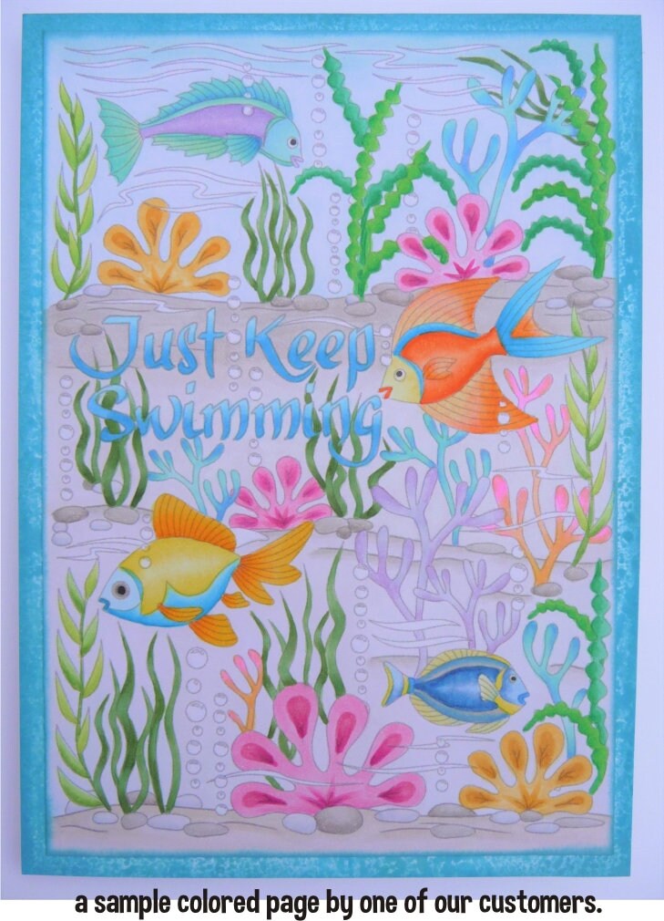 Just Keep Swimming Motivational Coloring Page for All Ages – Printable ...