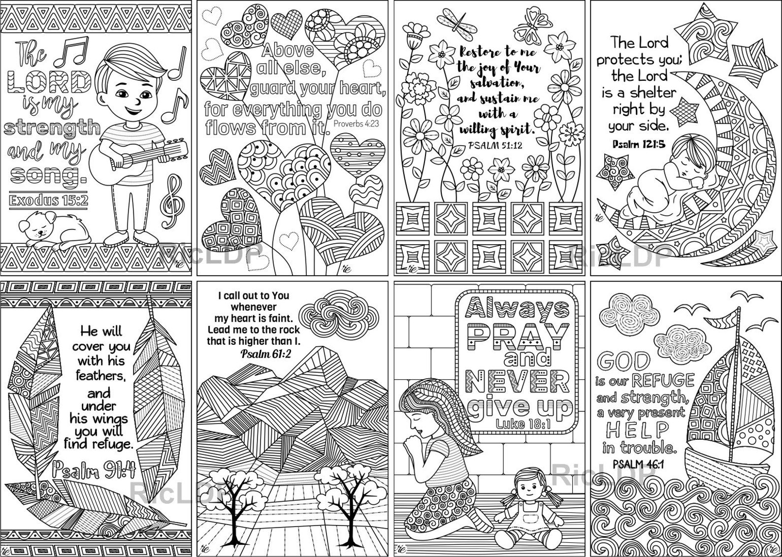 8-pack Bible Coloring Cards for Classroom and Sunday School Activities ...