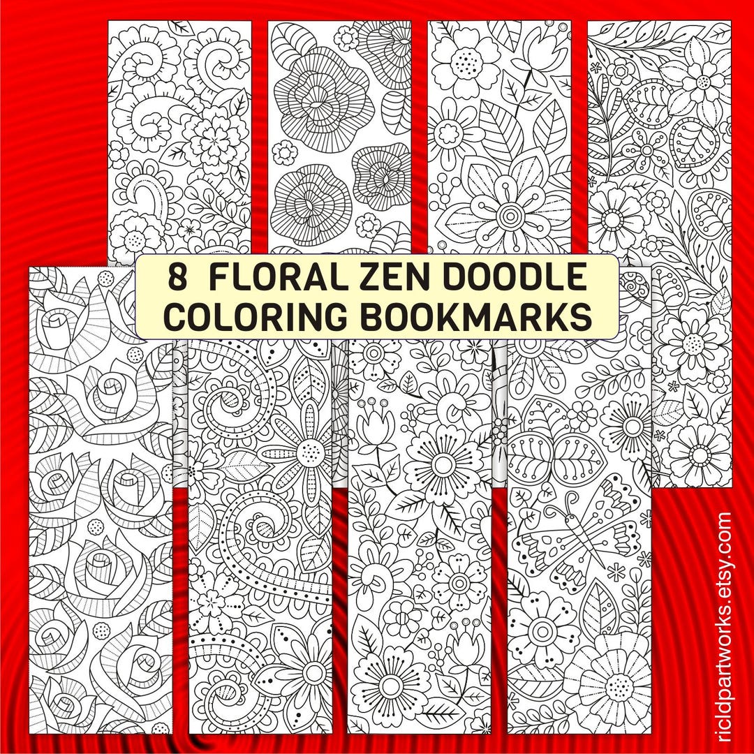 Flower Coloring Bookmarks: Zen Doodle Art, Printable Relaxation (PDF ...