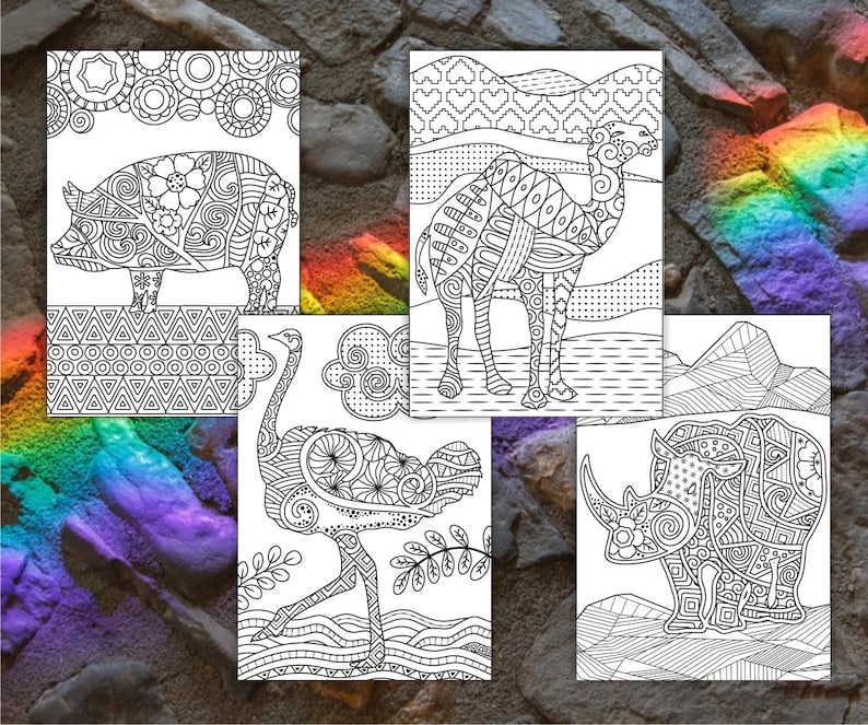 Zentangle Animal Coloring Cards: Mindful Art Prints (PDF & JPEG ...