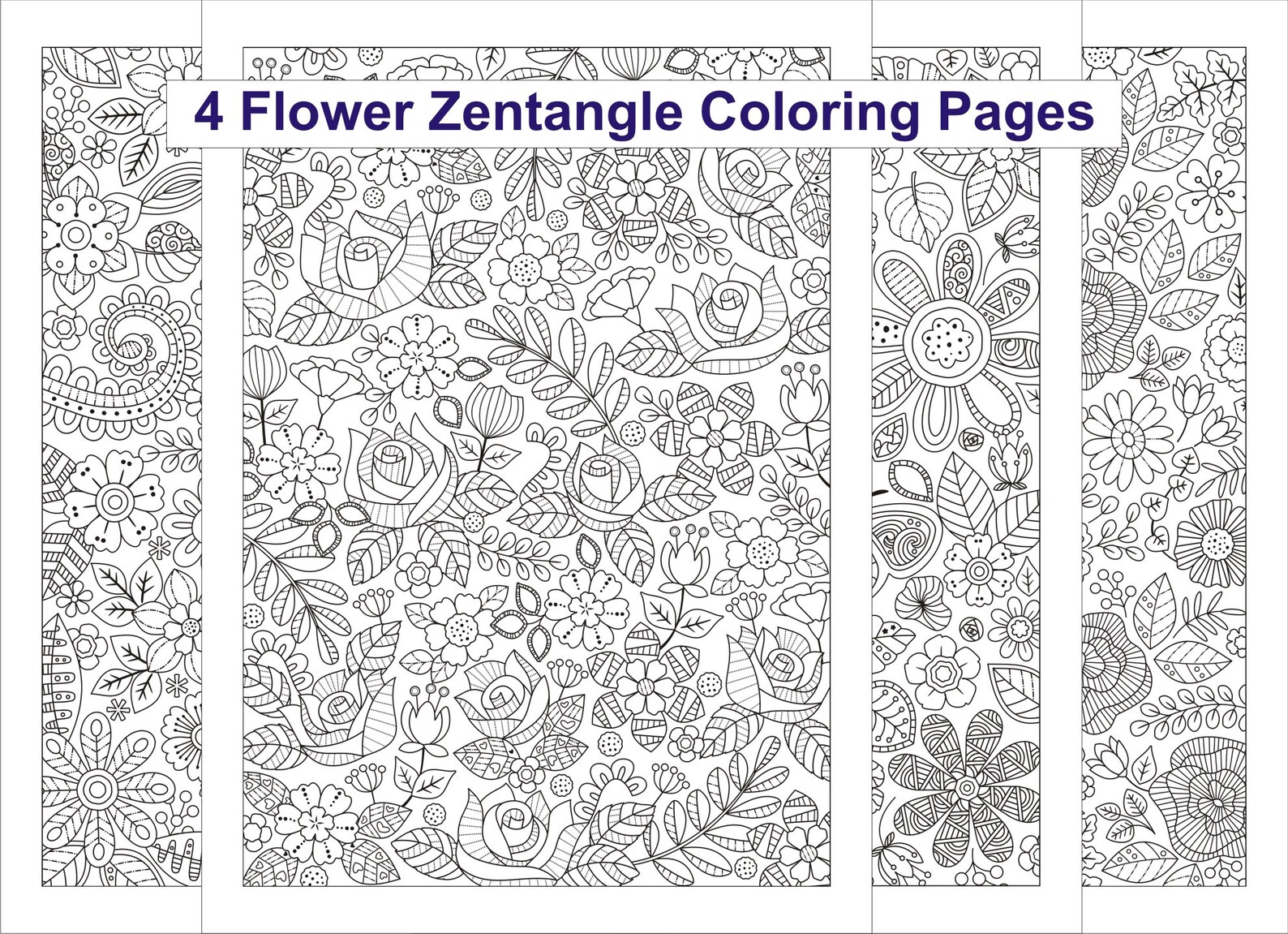 Floral Zen Doodle Coloring Pages: Mindful Relaxation, Printable Set of ...