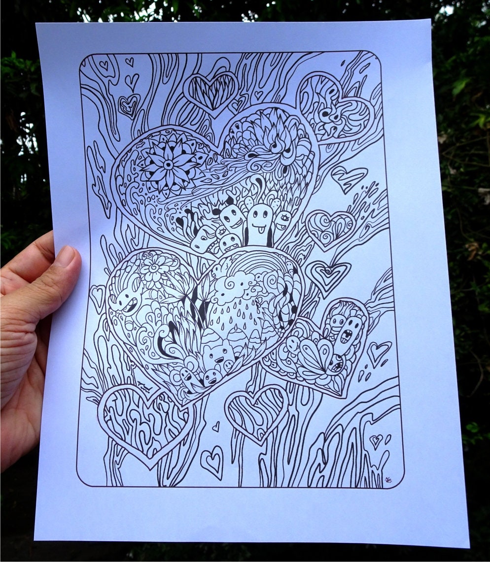 Hearts and Monsters Coloring Pages Cute Monster Doodles - Etsy