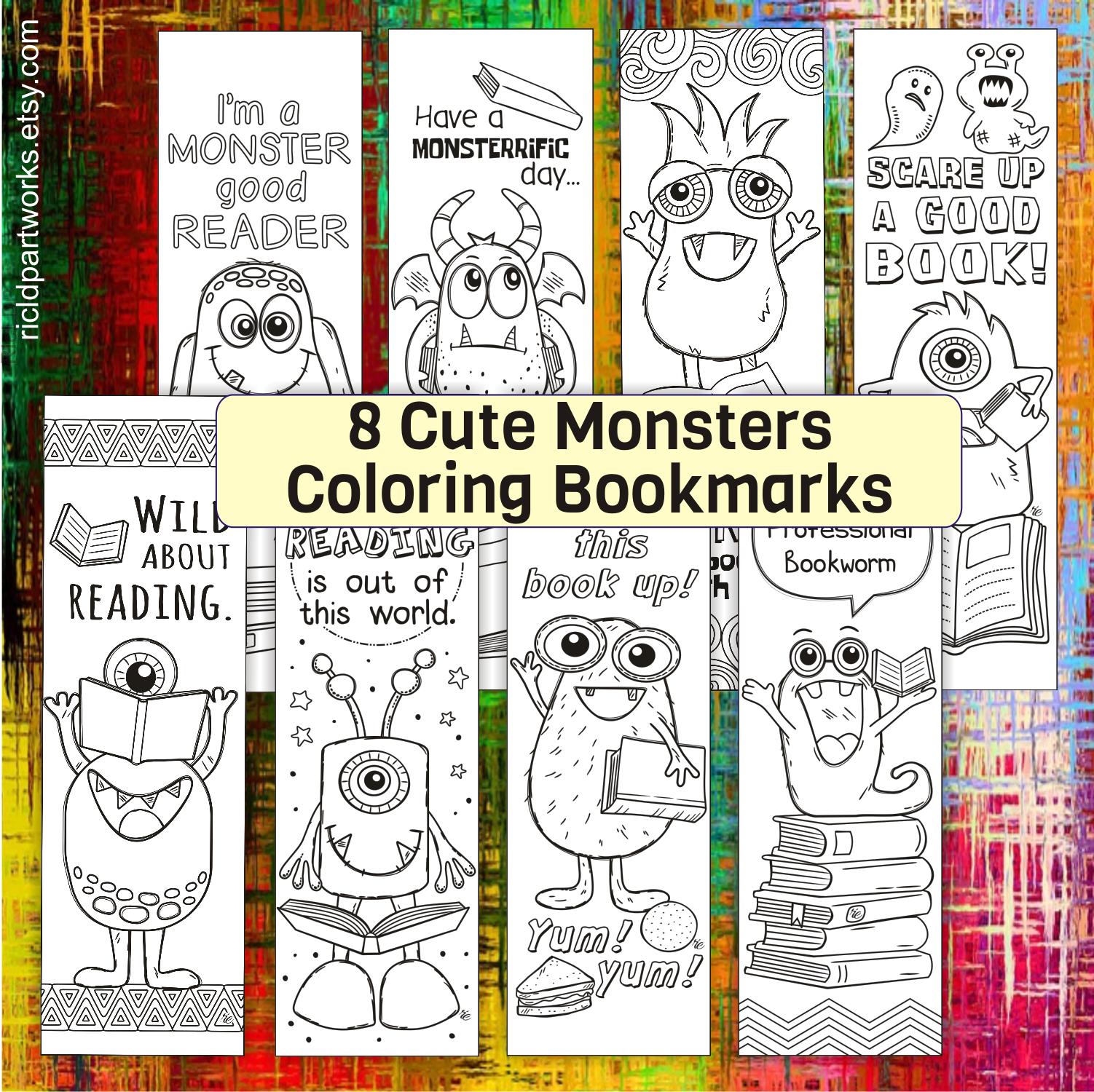 8 Whimsical Monster Coloring Bookmarks With Reading Quotes – Printable ...