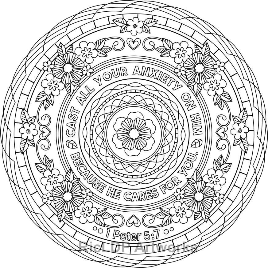 Two Printable Mandala Coloring Pages With Bible Verses, Circular ...