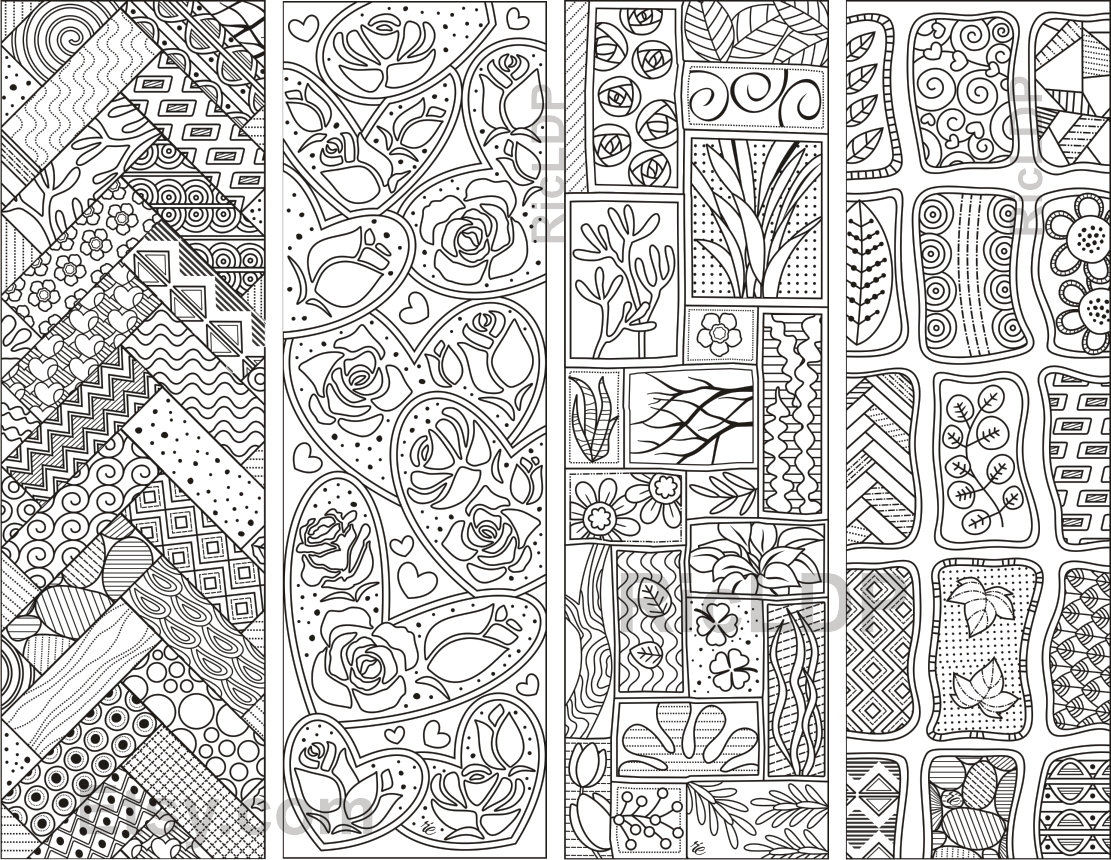 Zen Doodle Coloring Bookmarks: 8-pack Zentangle Line Art (PDF & JPEG ...