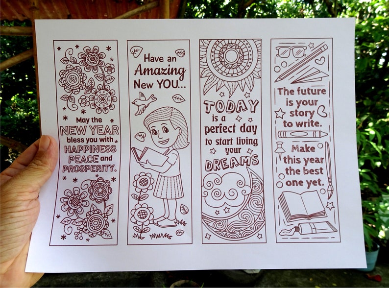 New Year Coloring Bookmarks – Zen Doodle Art, Motivational (PDF) - Etsy