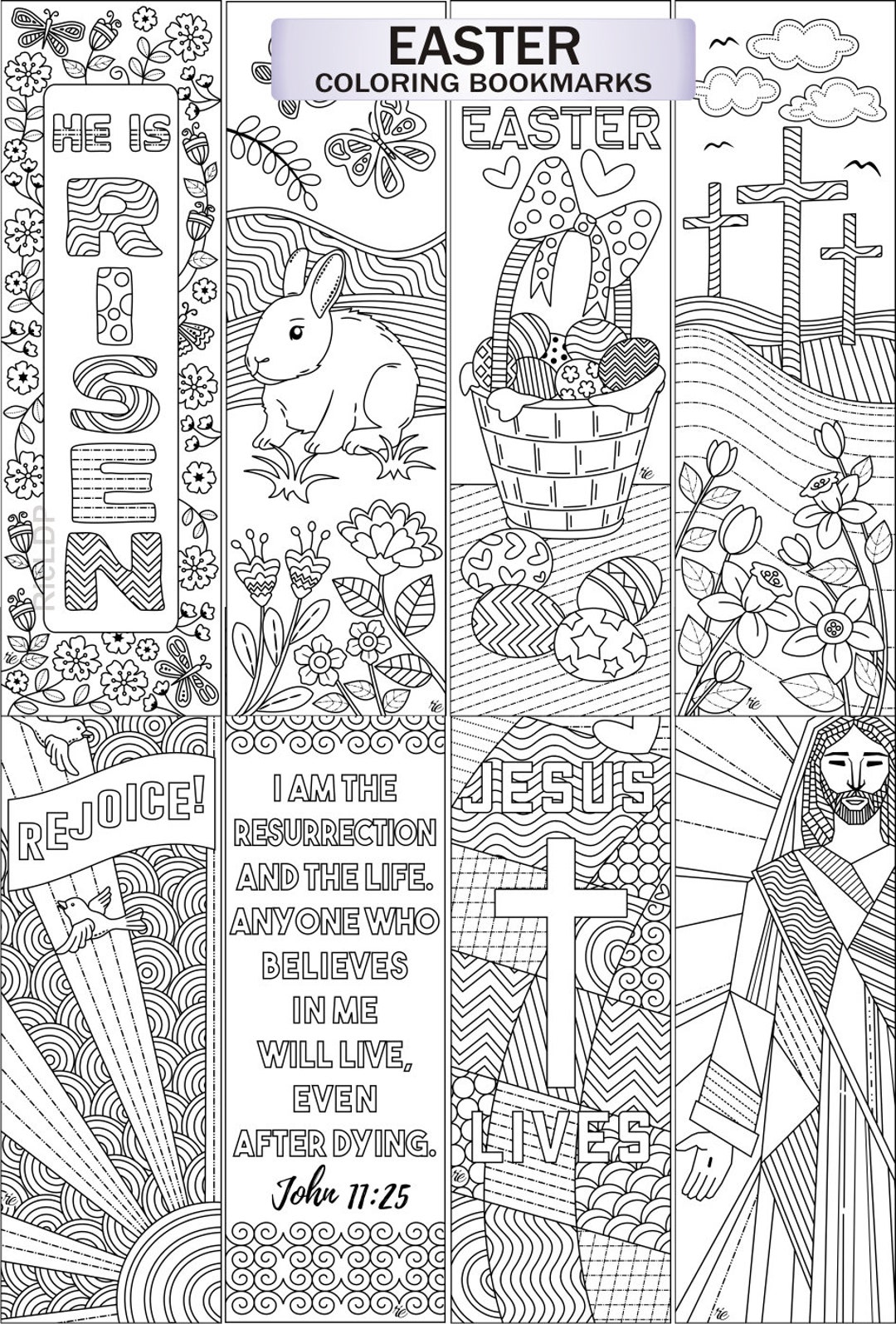 Set of 8 Coloring Bookmarks for Easter Christian Coloring - Etsy